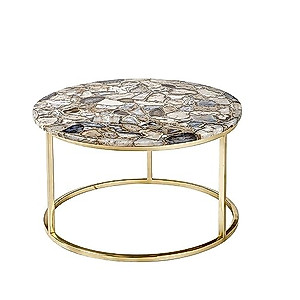 42 x 42 Inches Round Shape Marble Dining Table Top Shiny Brown Agate Stone Epoxy Art Reception Table for Restaurant Decor