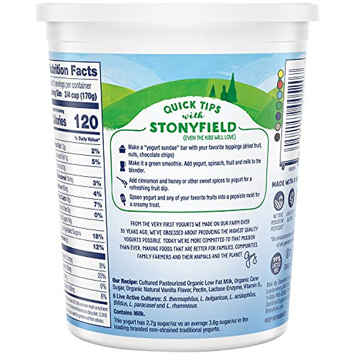 Stonyfield Organic Lowfat Yogurt, Vanilla, 32 oz. – 6g of Protein, Multiserving Yogurt