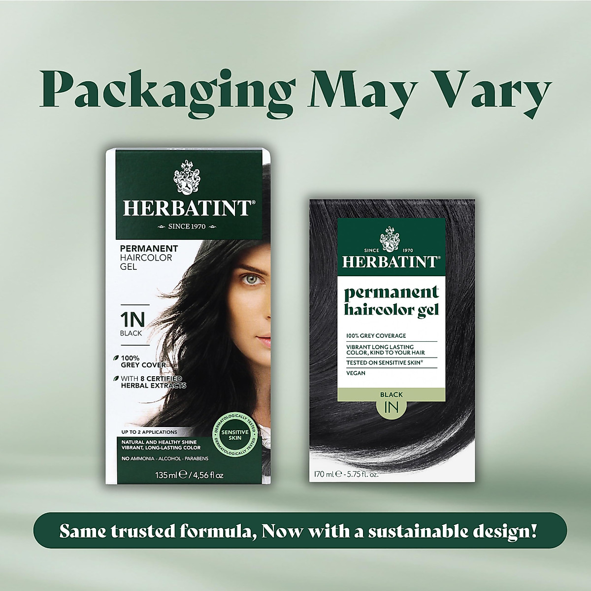 Herbatint Permanent Haircolor Gel, 1N Black, Alcohol Free, Vegan, 100% Grey Coverage - 4.56 oz