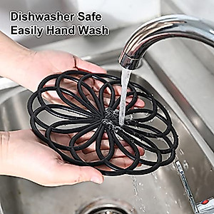 Silicone Trivets Set of 3 Multi-Use Intricately Carved Hot Mats and Pads, Flexible Modern Kitchen Table Mat, Heat Resistant Round Coaster Mat Black, Black, I: Set of 3-Black