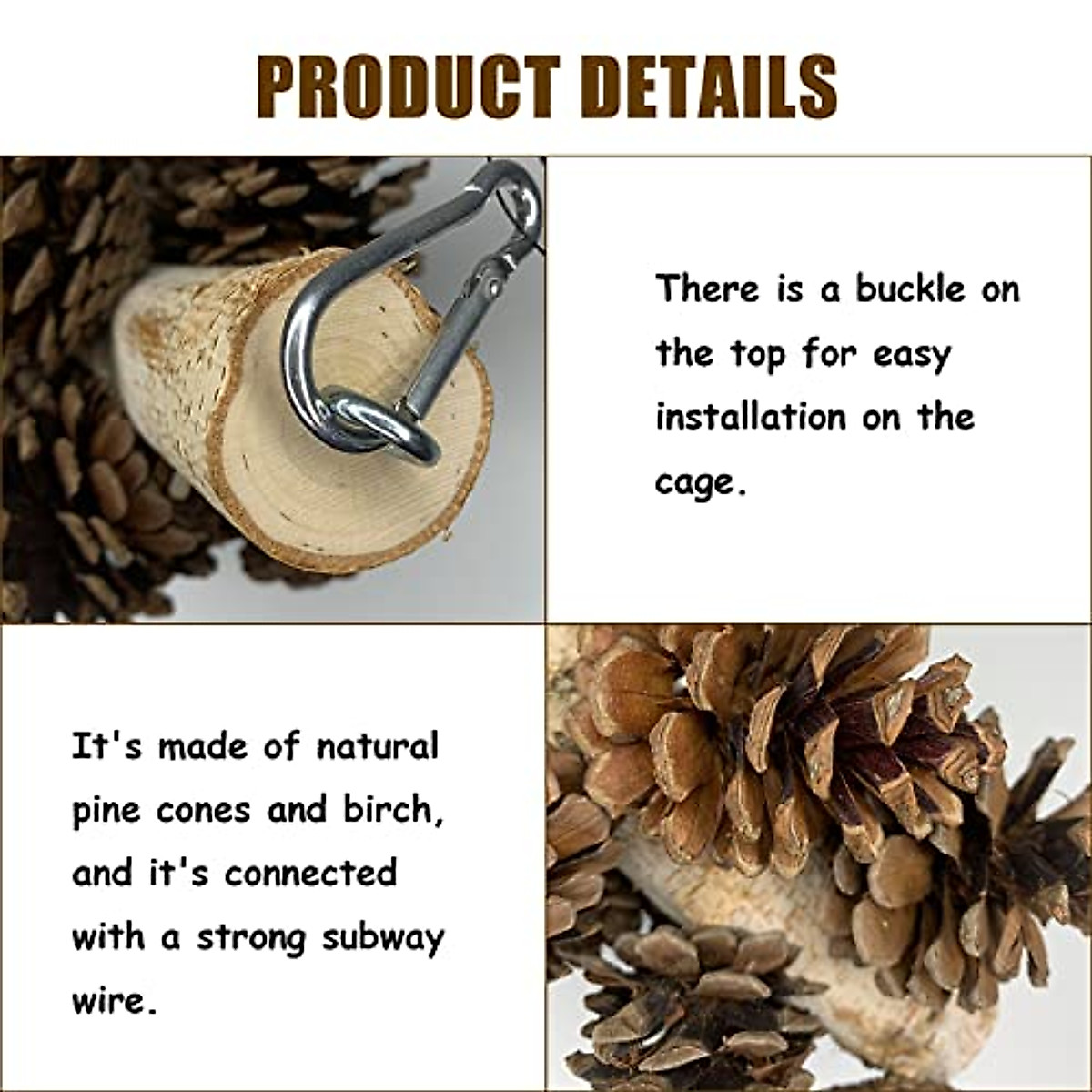 kathson Bird Chewing Toys Natural Pine Cones Hanging Foraging Toys Parrot Tearing Toys for Parakeet Cockatiel Conure African Grey Parrot Lovebirds Budgies Cockatoos
