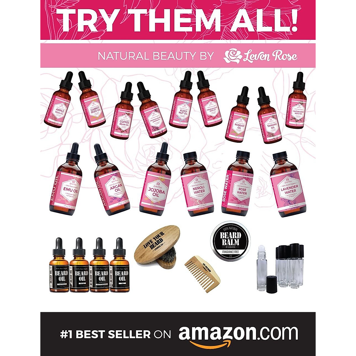 Leven Rose Sea Buckthorn Seed Oil, 100% Pure Unrefined Cold Pressed Anti Aging Acne Treatment for Hair Skin and Nails (1 oz)