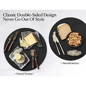 Dofira Round Slate Serving Platter, Black Platter Tray Stone Rock Cutting Board Cheese Board, Charcuterie Tray with Natural Edge [1pc]