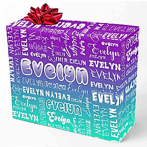 MyPupSocks Customized Name Gift Wrapping Paper, Personalized Mint Green White and Deep Purple Gift Wrap Paper with Logo Custom Funny Wrapping Paper Roll for Men Women Christmas 58x23 Inches 1 Roll