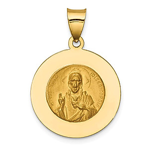 14k Yellow Gold Queen of the Holy Scapular Reversible Medal Brushed Matte Finish Pendant Charm - 22mm x 19mm
