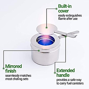 Restaurantware Stainless Steel Chafer Wick Fuel and Sterno Canned Heat Holder with Safety Cover: Perfect for Buffets and Catering Events - Fits Canisters up to 8-OZ - 1-CT