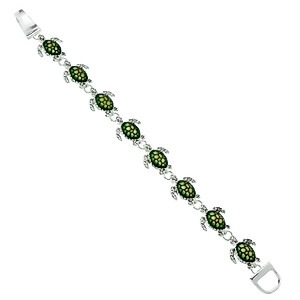 PammyJ Green Sea Turtle Bracelet Silvertone