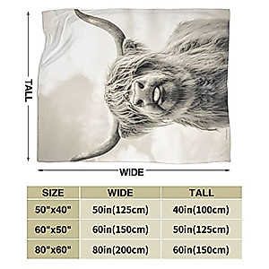 Highland Cow Blanket Cattle Cow Portrait Flannel Throw Blanket for Living Room Couch Bed Sofa Kids Adults All Seasons 80"x60"