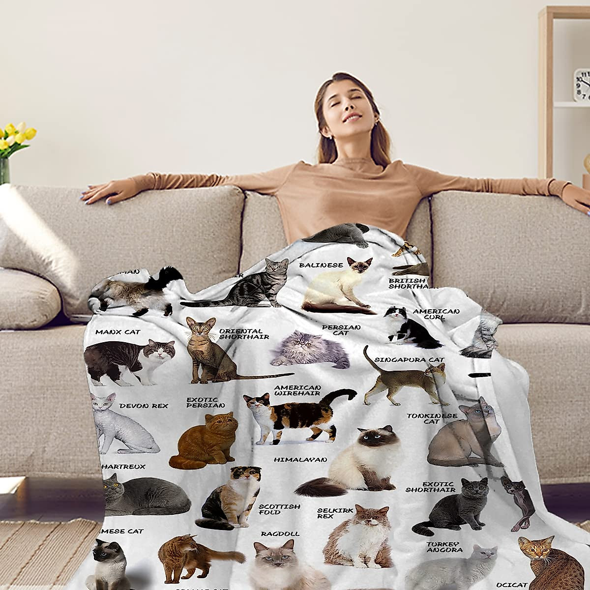 Cute Cat Blanket for Boys Girls, Ultra Soft Kids Cat Throw Blanket for Cat Lovers, Lightweight Cozy Cat Gifts Blanket for Christmas Thanksgiving Bed Couch Sofa 40x50in
