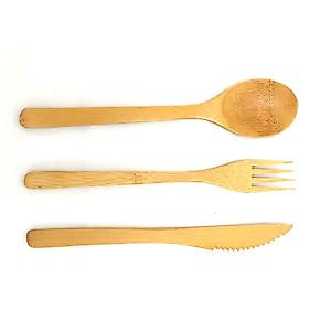 JapanBargain 3785, Bamboo Fork Knife Spoon Cutlery Utensils Flatware Set 3pc Reusable Dishwasher Safe, 8-inch, 1 Set