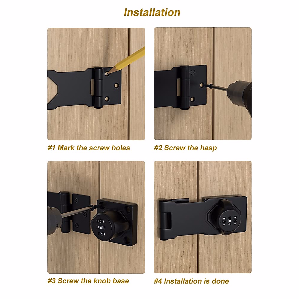 ETEKJOY Keyless Combination Lock for Wooden Cabinet 3-Digit Password Code Hasp Latch Lock Twist Knob Drawer Cupboard Locker Gun-Safe Closet Box (Black)