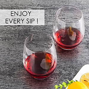 HAKEEMI Set of 12 Stemless Wine Glasses for Red White Wine, 15 oz, Crystal, Dishwasher Safe