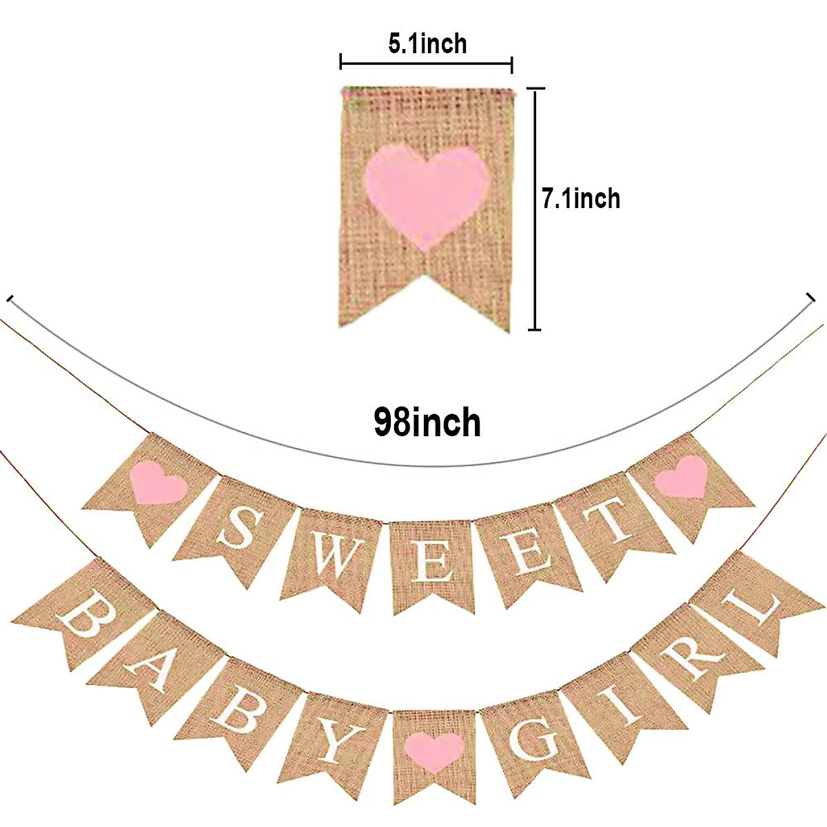 Baby Shower Banner Burlap Rustic Girl Baby Shower Decorations, Sweet Baby Girl Sign Garland for Girl Shower Decoration