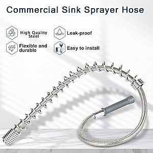 20' Sink Sprayer Hose with Non-Slip Handle, Flexible Stainless Steel Hose for Commercial Kitchen Faucet