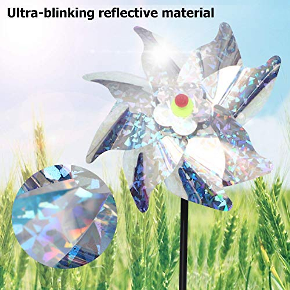 Happyyami 2 Sets Reflective Pinwheels Birds Deterrent Bird Repellent Devices with Bird Repellent Pinwheels Effective Reflection Silver Spinner for Yard Patio Garden Farm (Silver)