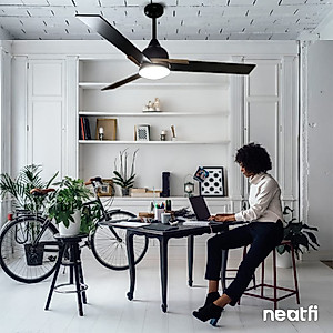 Neatfi 52-Inch Ceiling Fans with Lights & Remote Control, 6 Speed, 3 Reversible Wood Blades Downrod Ceiling Fan with 3 Light Colors for Bedroom, Living Room & Patio (Black, 52 Inches)