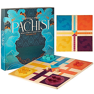 Pachisi: India's Game of Twenty-Five - Features 2-in-1 Modern and Traditional Rulesets - Double-Sided Board Game with Colorful Animal Pawns and Wooden Cowrie Shell - Family Game Night for 2-4 Players