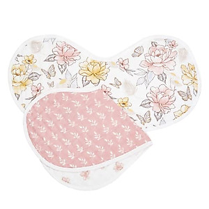 aden + anais 100% Organic Cotton Muslin Burpy Bib – Multi-Use, Absorbent 4-Layer Burp Cloth & Full-Coverage Snap-Closure Baby Bib, Lap-Shoulder Drool Cloth, 22.5” X 11”, 2-Pack, Earthly