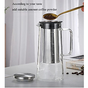 Cold Brew Coffee Maker with Lid and Handle 47oz / 1.4 Liter, Durable Glass Pitcher Carafe, Stainless Steel Mesh Filter Infuser, Dishwasher Safe, for Iced Coffee, Cold Brew, Juice, Tea & More