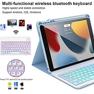 LINHUANXILE Keyboard Case for iPad 10.2 9th/8th/7th Gen,7 Color Backlit Removable Bluetooth Wireless iPad Case Keyboard with Pencil Holder - iPad 9th/8th/7th Generation Case with Keyboard,