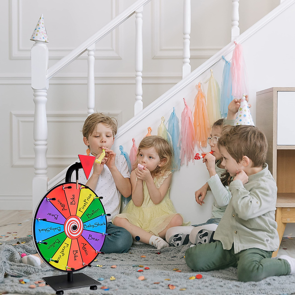 iElyiEsy 12 Inch Spinning Wheel for Prizes 12 Slots Spinner with Stand, Dry Erase Marker and Eraser for Trade Show Carnival Party Pub Fortune Game