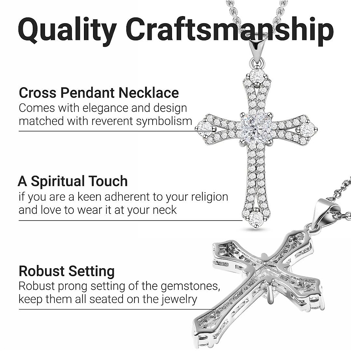 Shop LC Cross Necklace for Women White Cubic Zirconia Pendant Platinum Plated Christian Jewelry Faith Religious Stainless Steel Size 20" Birthday Gifts for Women
