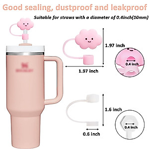 Asaleilipa Stanley Cup Accessories Set Including 3Pcs Cloud Straw Cover for 10MM Straws, 9Pcs Silicone Spill Proof Stopper, 3 Replacement Reusable Straws with Cleaner Brush for Stanley 40oz/30oz