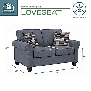 American Furniture Classics Model 8-020-A330V22 Eureka Rolled Arm Loveseat with Two Pillows Love Seats, Blue