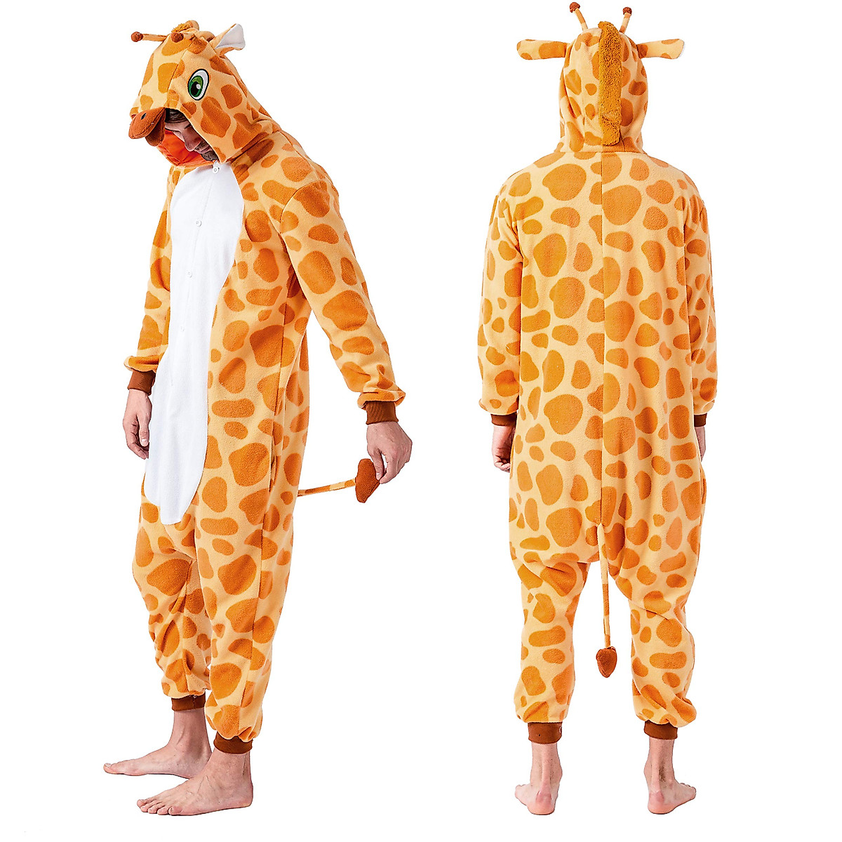 Spooktacular Creations Unisex Adult Giraffe Jumpsuit Pajama Plush Giraffe Costume with Hat and Tail for Dress Up Party Role Playing Themed Parties Halloween Costume (Medium) Yellow