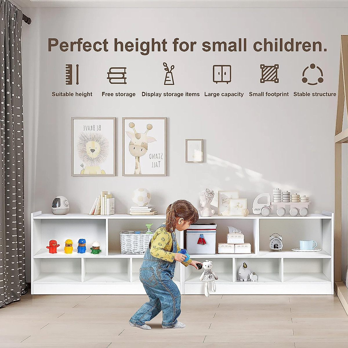 PACHIRA E-Commerce Toy Storage Cabinet for Kids Room White, 5-Section Toy Storage Organizer Open Kids Bookshelf for Playroom, Living Room, Bedroom, Classroom