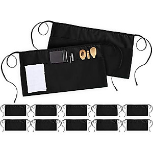 Utopia Waist Apron with 3 Pockets, 12-Pack, Black