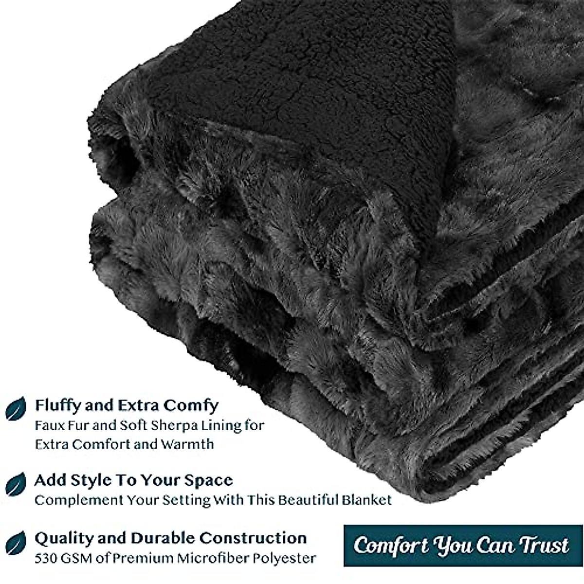 PAVILIA Soft Fuzzy Faux Fur Bed Blanket, Queen Tie-Dye Black, Fluffy Furry Warm Sherpa Blanket Fleece Throw for Bed, Sofa, Couch, Decorative Shag Plush Comfy Thick Throw Blanket, 90x90