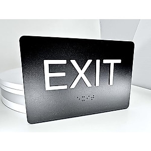 ADA Exit Sign, 6"x4", Braille Grade II + 3M Double Sided Tape (Black)