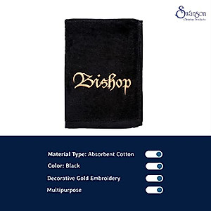 Embroidered Hand Towels - 'Bishop' - Gifts For Pastor, Clergy, & Ministers - Pastor Towel - Cotton Towel - Black With Gold Lettering