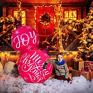 30 Inch Light up Giant Christmas PVC Inflatable Decorated Ball Ornaments Xmas Blow up Christmas Ball Decorations Outdoor with LED Light and Remote for Yard Lawn Porch Tree Pool (Joy)