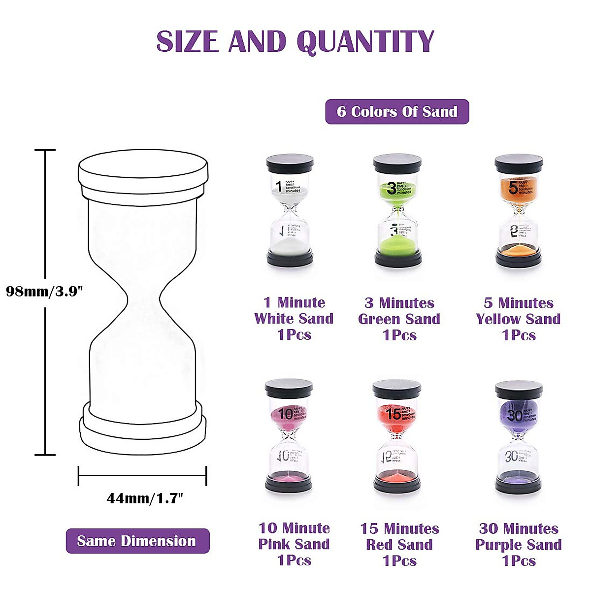 Swpeet 6 Pack Colorful Sand Timer Set for Home & Kids