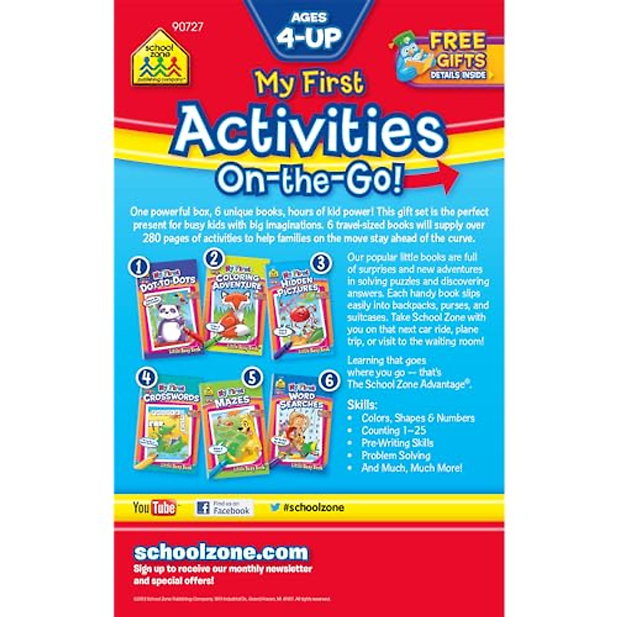 School Zone - My First Activities On-the-Go! 6-Pack Workbook Set - Ages 4+, Preschool to 2nd Grade, Dot-to-Dot, Hidden Pictures, Mazes, Coloring, and More (School Zone Little Busy Book™ Series)