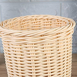 Zerodeko Woven Storage Baskets Round Rattan Waste Basket Woven Trash Can Paper Waste Basket Straw Wicker Sundries Storage Basket Garbage Container Bin for Bathroom Kitchen Beige Woven Baskets