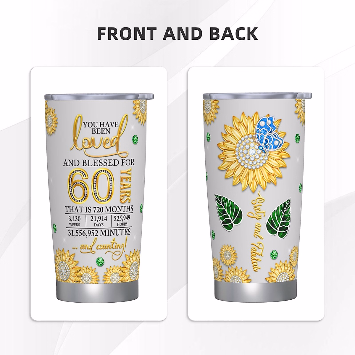 Vagaus Birthday Gifts for Women Tumbler 20oz, Birthday Decorations (60th Birthday Gifts for Women, 6.7"*3.4")