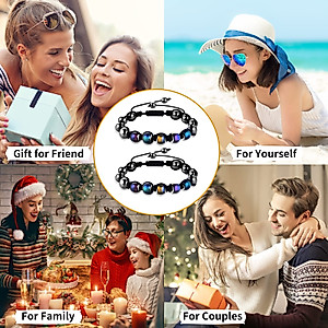 Yolev 2 Pieces Adjustable Mood Bracelet Dazzling Shimmer Color Changing Beads Yoga Beads Bracelet for Men Women