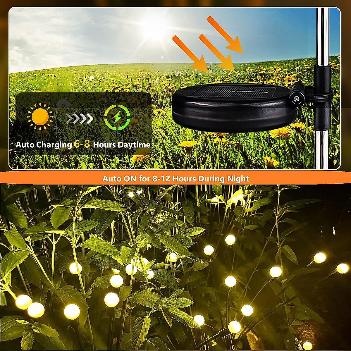 4-Pack Solar Garden Lights, Upgraded 32 LED Firefly Solar Lights for Outside, Sway by Wind, Waterproof Solar Powered Outdoor Lights for Yard Garden Decor Pathway Patio Xmas Decorations (Warm White)