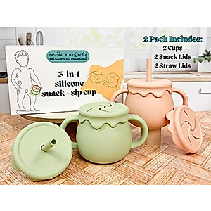 Eco Mama Shop 3-in-1 Silicone Snack/Sippy Cup: Baby Food Storage Containers, Toddler Cups, Snack Containers & Snack Cups for Toddlers 6+ Months, Sippy Cups for Baby 6 Months & Travel Snack Container