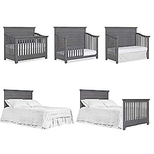 Evolur Waverly 5-in-1 Full Panel Convertible Crib in Rustic Grey, Greenguard Gold Certified , 58.75x31.25x46.5 Inch (Pack of 1)