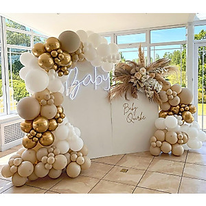 White and Gold Balloon Arch Kit-162PCS Neutral White Sand Balloons for Wedding Christening Baptism Boho Baby Shower Engagement Bridal Shower Birthday Decorations Backdrop