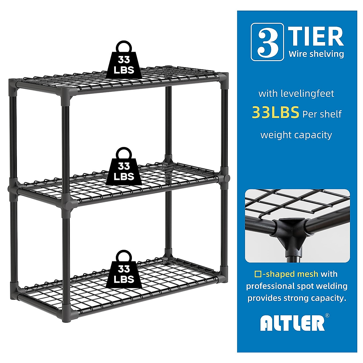 ALTLER Heavy Duty 3-Shelf Shelving Unit Standing Storage Shelf Units for Laundry Bathroom Kitchen Pantry Closet