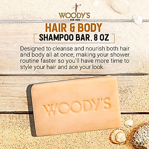 Woody's Men's 2-in-1 Hair & Body Shampoo Bar, Rich, Thick Lather Formula, Conditions, Nourishes, Moisturizes, For All Skin Types, 8 Oz.