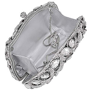 MOSSMON Luxury Crystal Clutch Rhinestones Evening Bag (Silver)