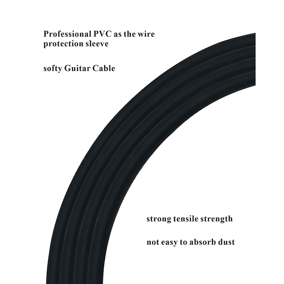 无 10 Feet Professional Guitar Instrument Cable with Black PVC Jacket Straight 1/4" TS to Straight 1/4" TS for Electric Guitar