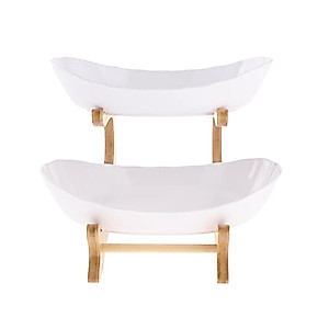 Elegant Multi-Tiered Fruit Tray Plate with Wooden Stand, Serving Tray, Appetizer Dessert Stand, Tray Display, 2 Tiers White