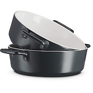 Kook Ceramic Casserole Pot Set, Baking Dishes, Easy Carry Handles, Microwave & Dishwasher Safe Bakeware, Dark Grey, 40 oz, Set of 2